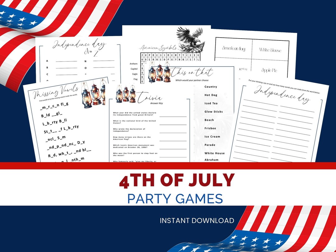 Fourth of July Printable Games Bundle Independence Day Family Friendly ...