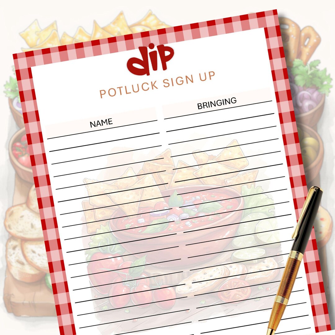 Dip Potluck Sign-up Sheet | Printable & Fillable Food Sign up Party ...