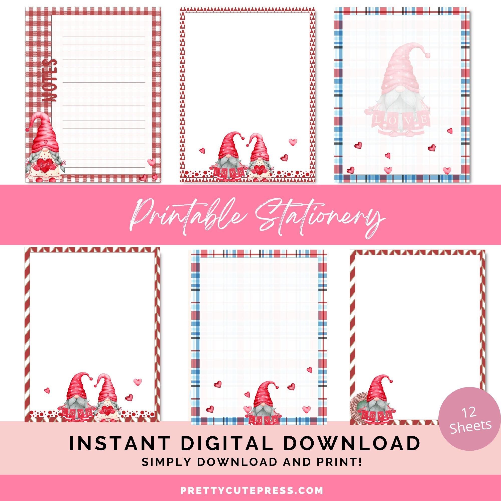 Gnomes Printable Stationery Bundle, Letter Writing Paper Sheets Set ...