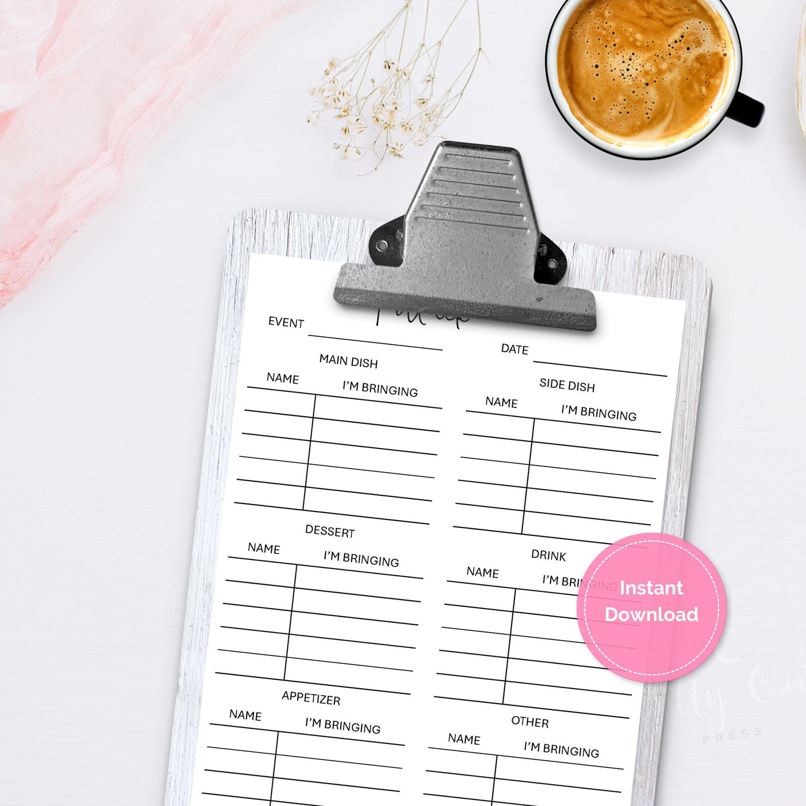 Potluck Party Essential Food List Category Sign up Sheet for Main ...