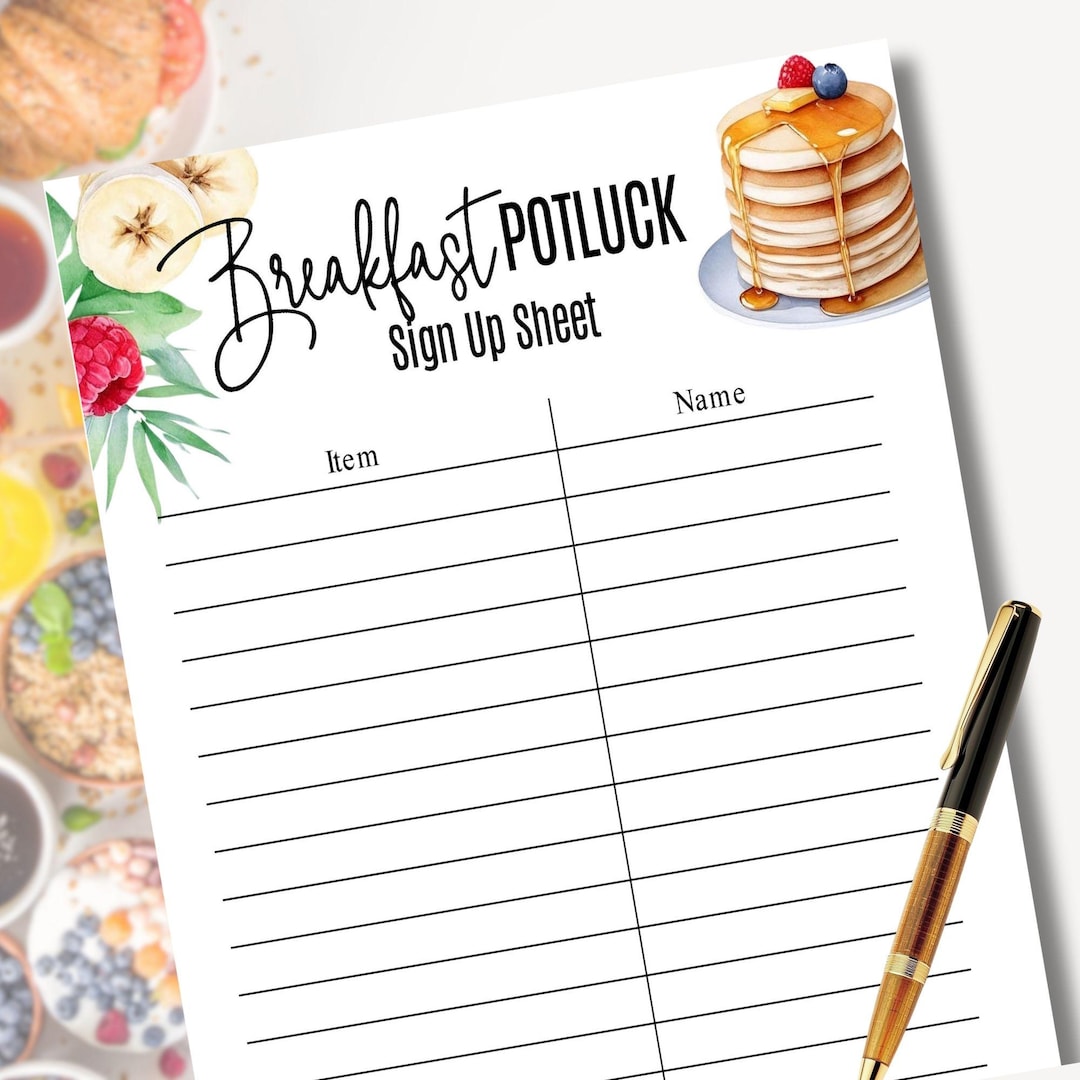 Breakfast Potluck Sign-up Sheet – Printable & Fillable PDF for School ...