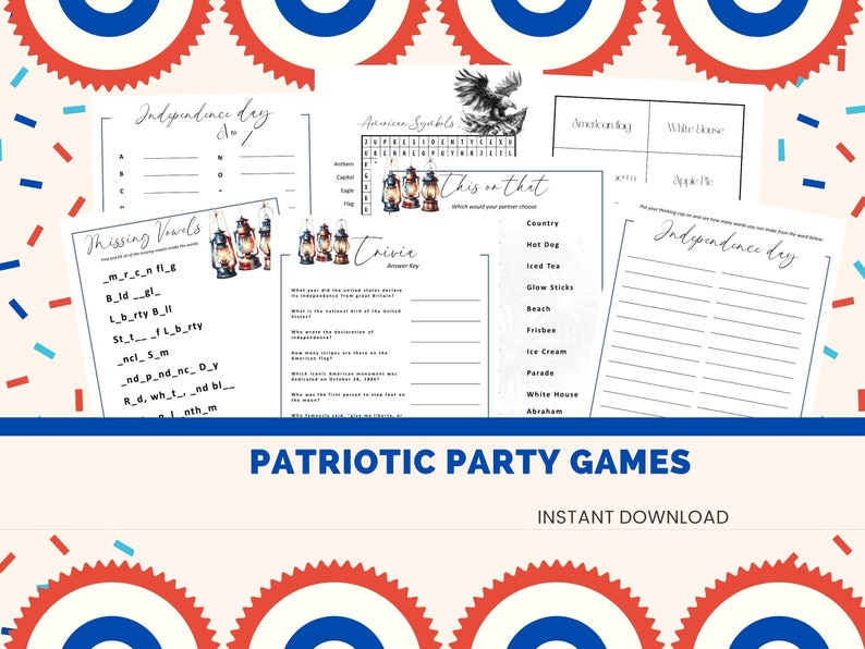 Fourth of July Printable Games Bundle Independence Day Family Friendly ...