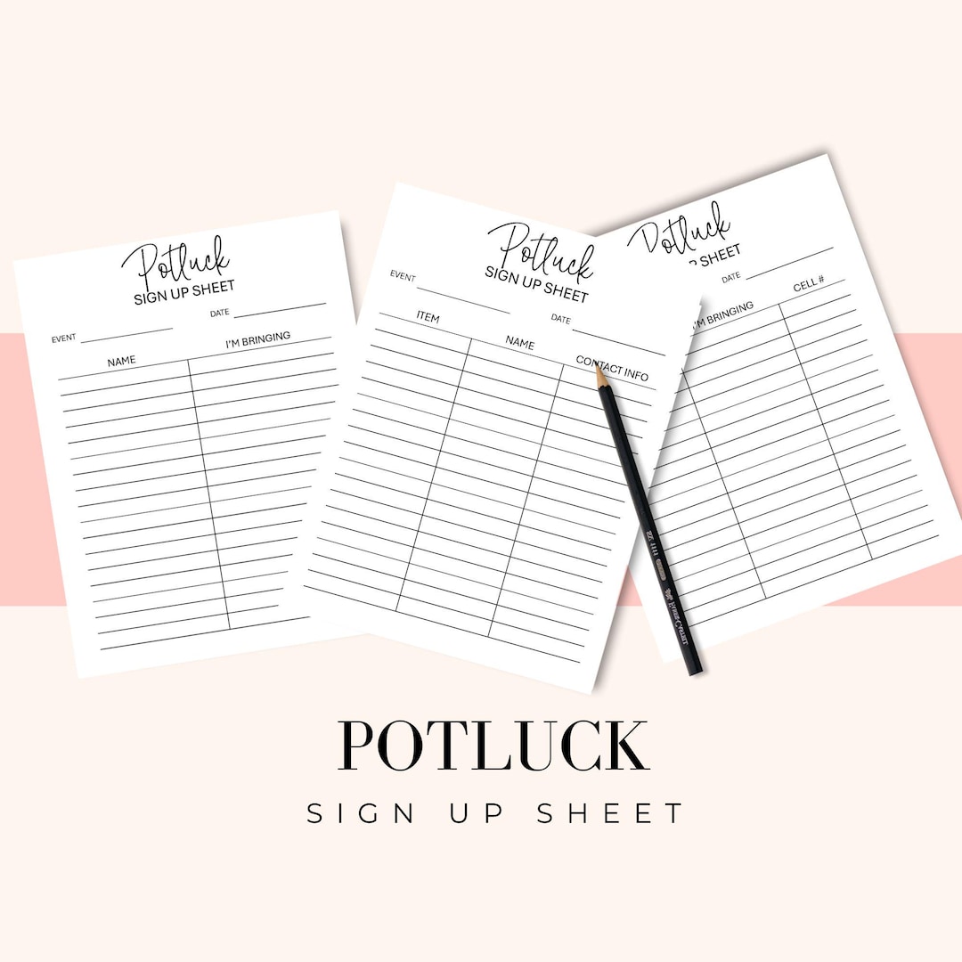 Potluck Sign up Sheet Printable Perfect for Office Parties, Church ...