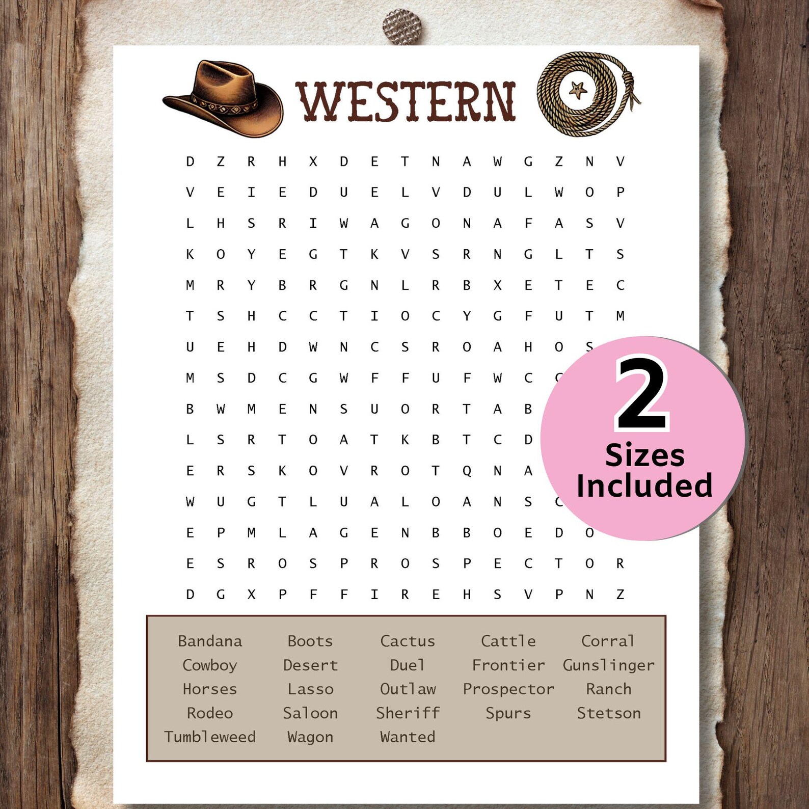 Western Word Search, Cowboy Birthday or Rodeo Party Game, Wild West ...