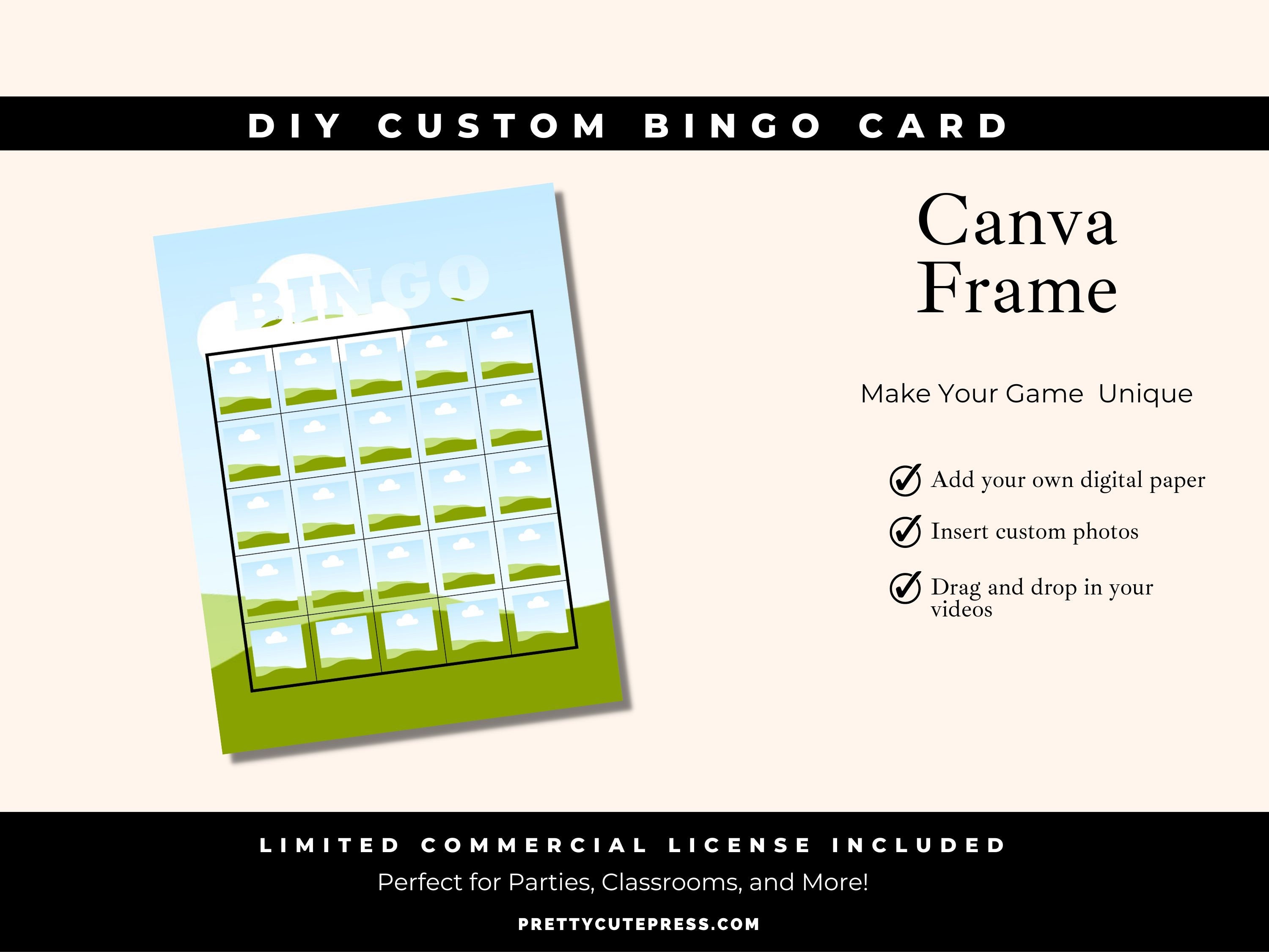 Bingo Card Template, DIY Custom Bingo Canva Frame, Printable Game Board ...