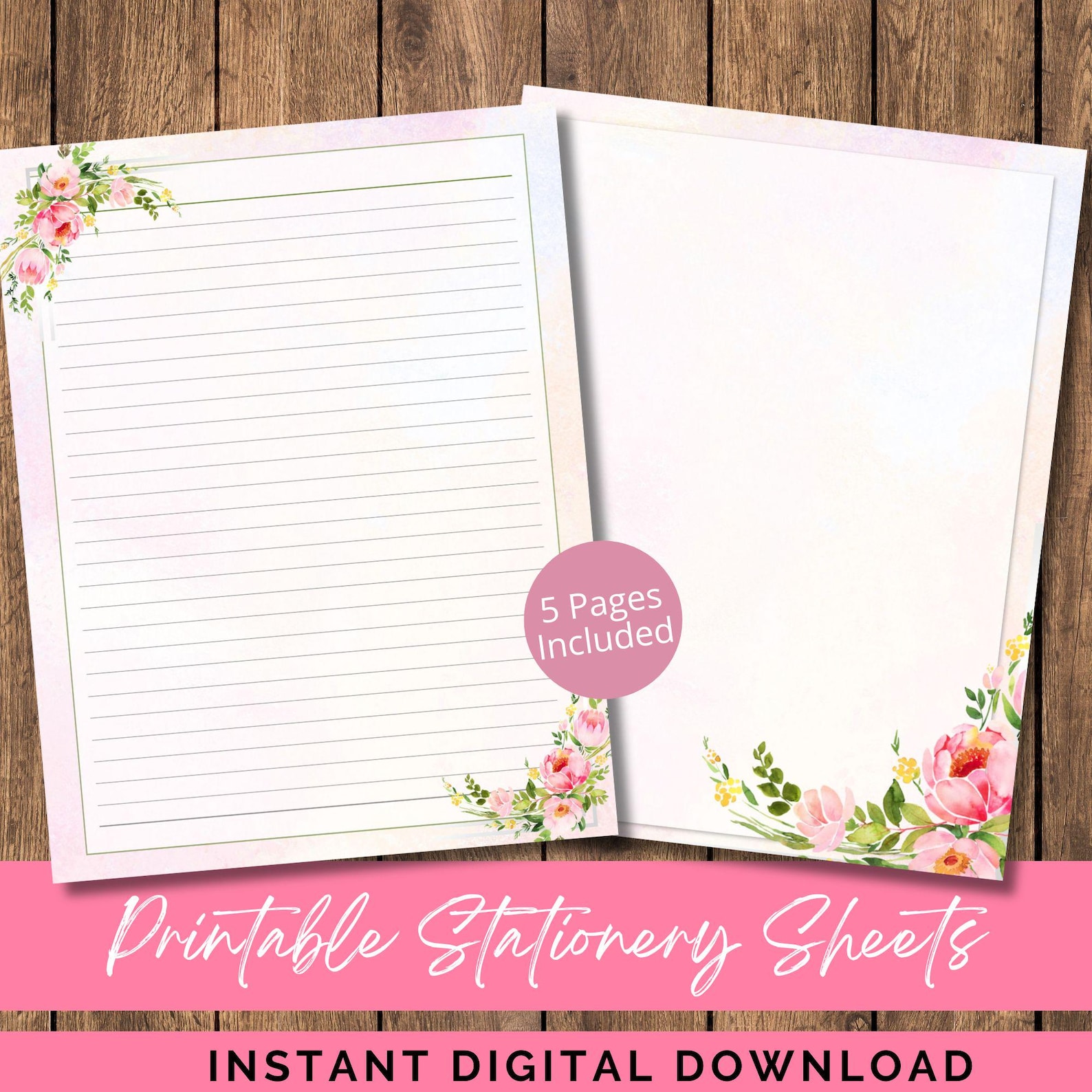 Printable Floral Stationery Paper | Lined + Unlined Letter Sheets for ...