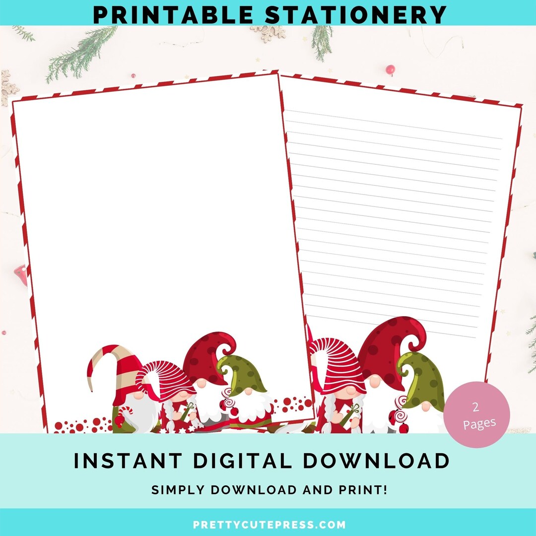 Christmas Gnomes Printable Stationery, Holiday Stationery Set, Digital ...