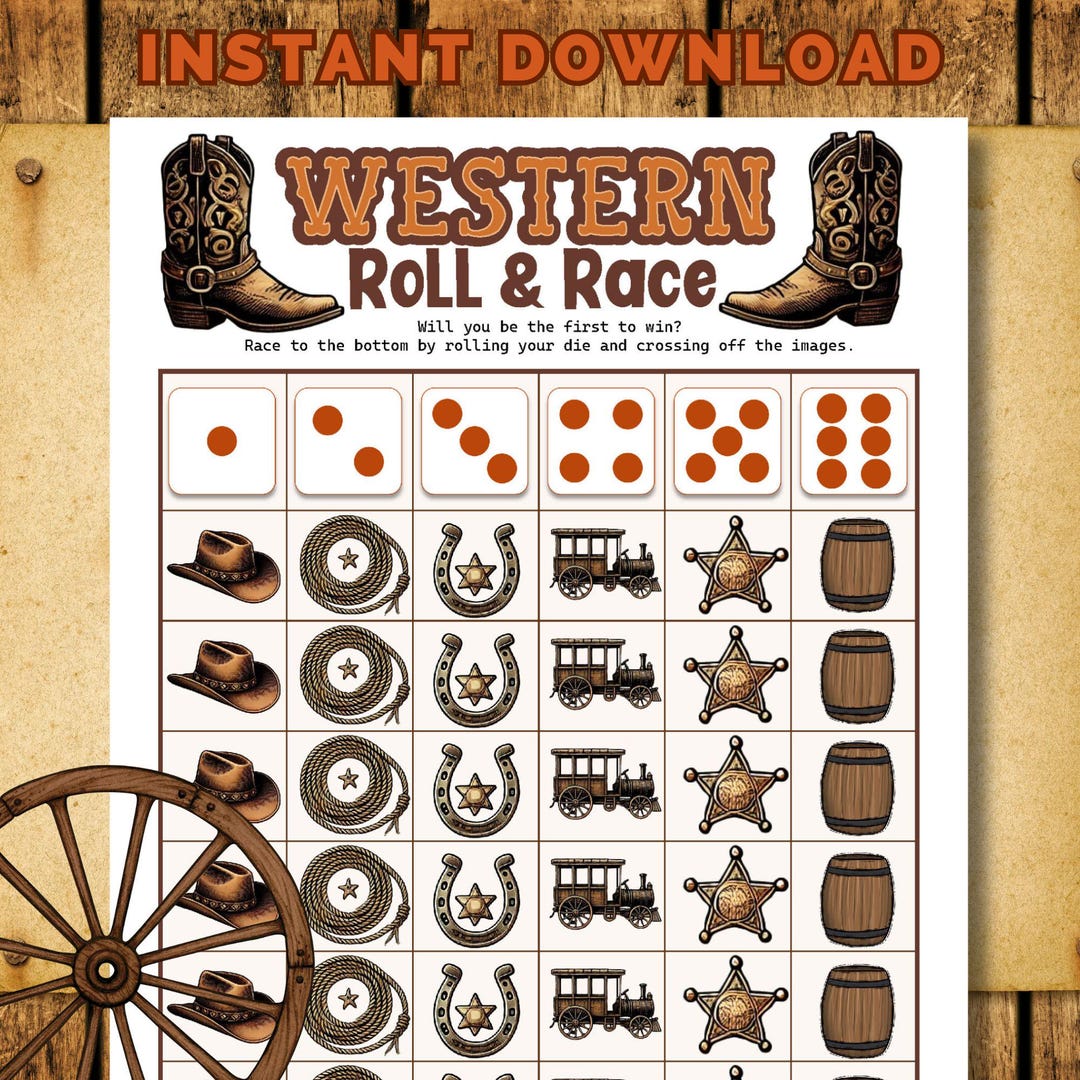 Western Roll & Race Printable Game | Cowboy Party Game for Kids, Adults ...