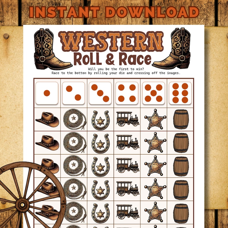 Western Roll & Race Printable Game | Cowboy Party Game for Kids, Adults ...