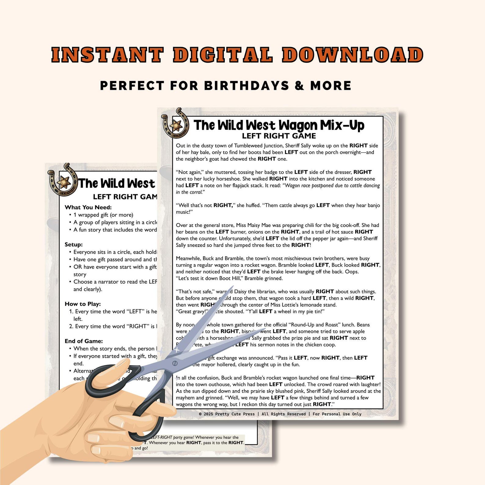 Left Right Western Themed Game for Birthday Parties, Winter or Summer ...