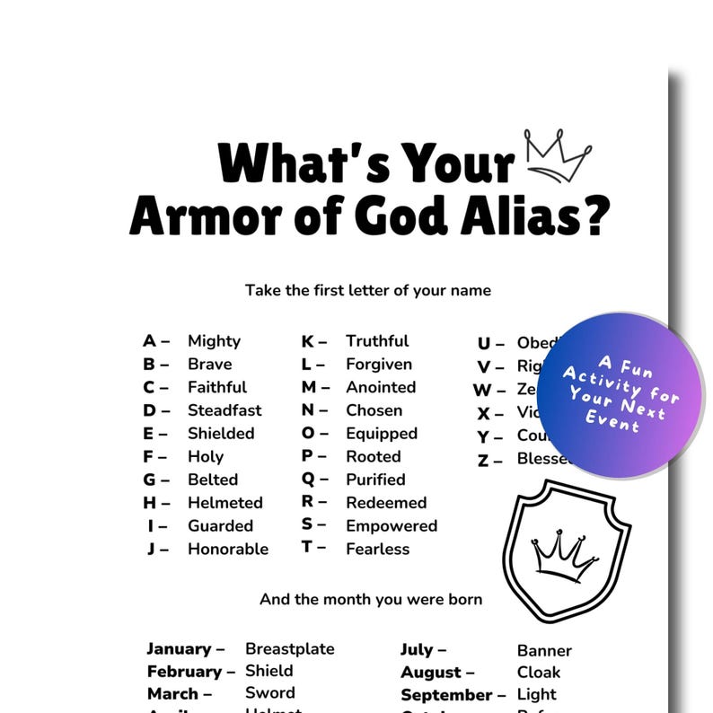 What’s Your Armor of God Name Game + Name Tags Stickers – Fun Christian ...