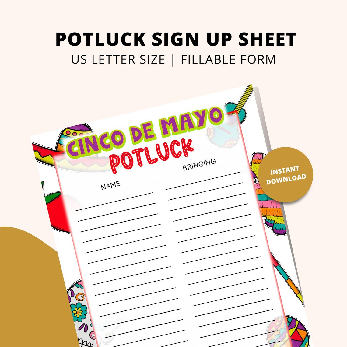 Cinco De Mayo Potluck Sign up Form | Mexican Fiesta Party Printable PDF ...