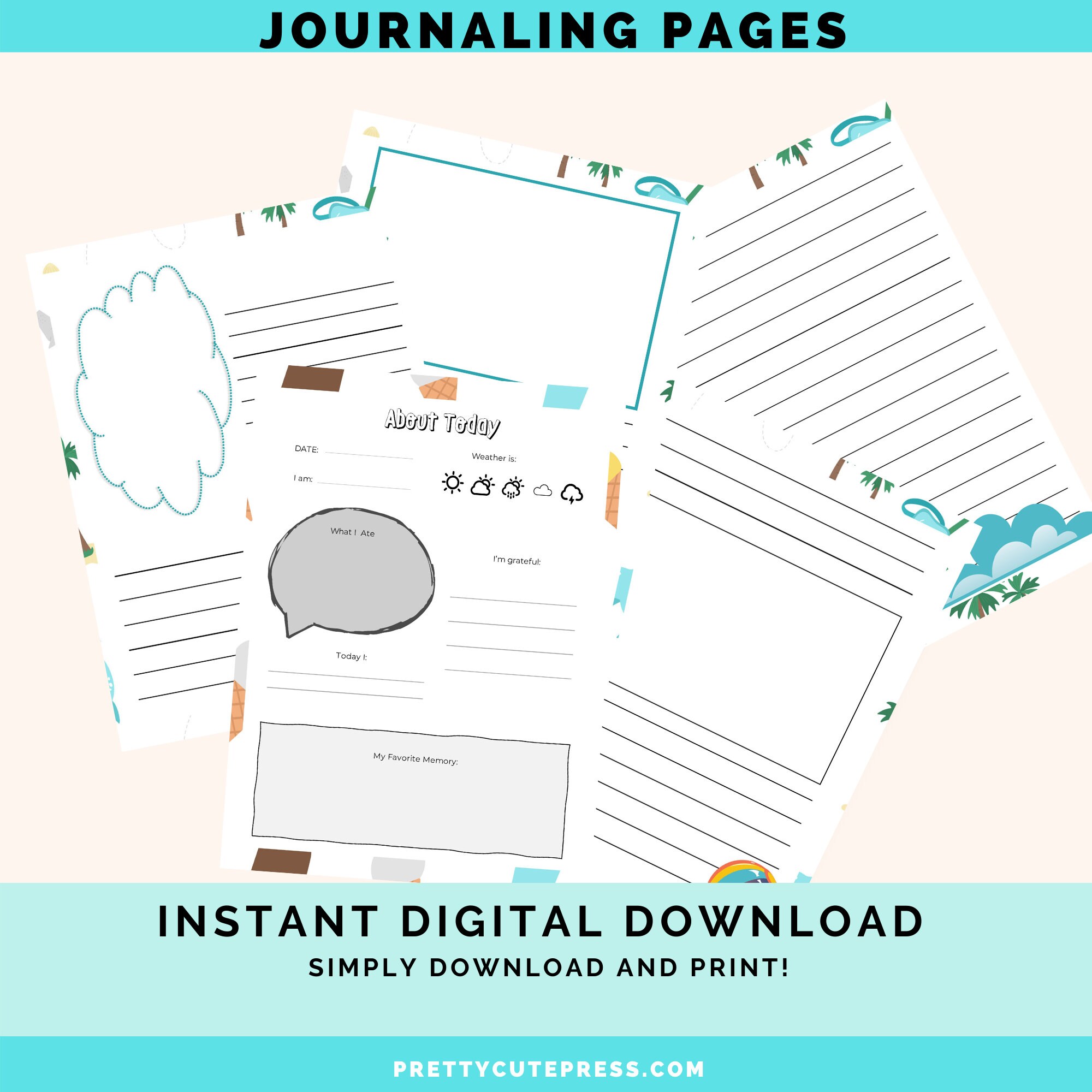 Kids Summer Journal, Printable Summer Break Journaling Pages, Children ...