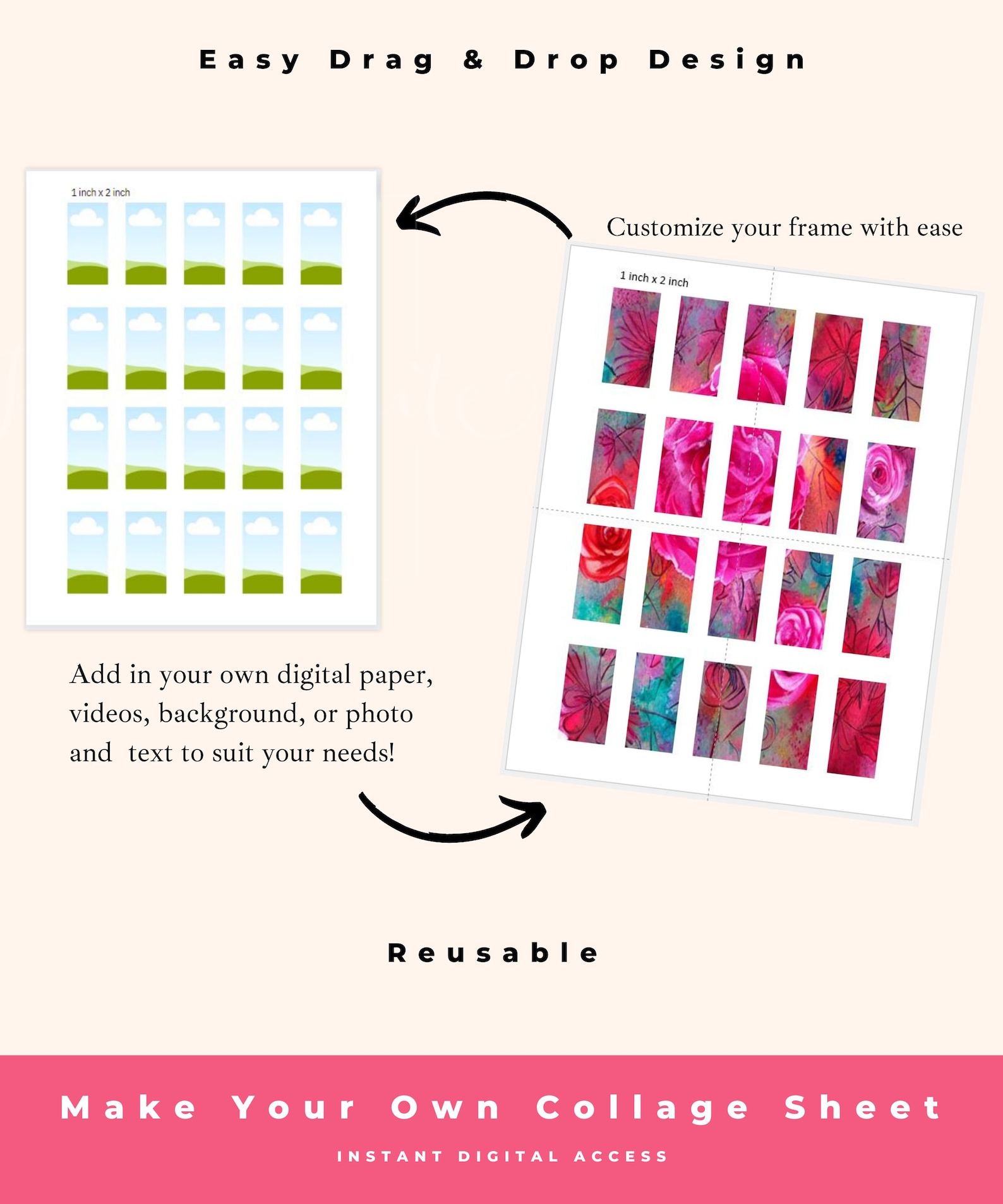 2x3 Rectangle Tile Tag Template, Custom Canva Frame, Blank Drag and Drop Your Photo, DIY ...