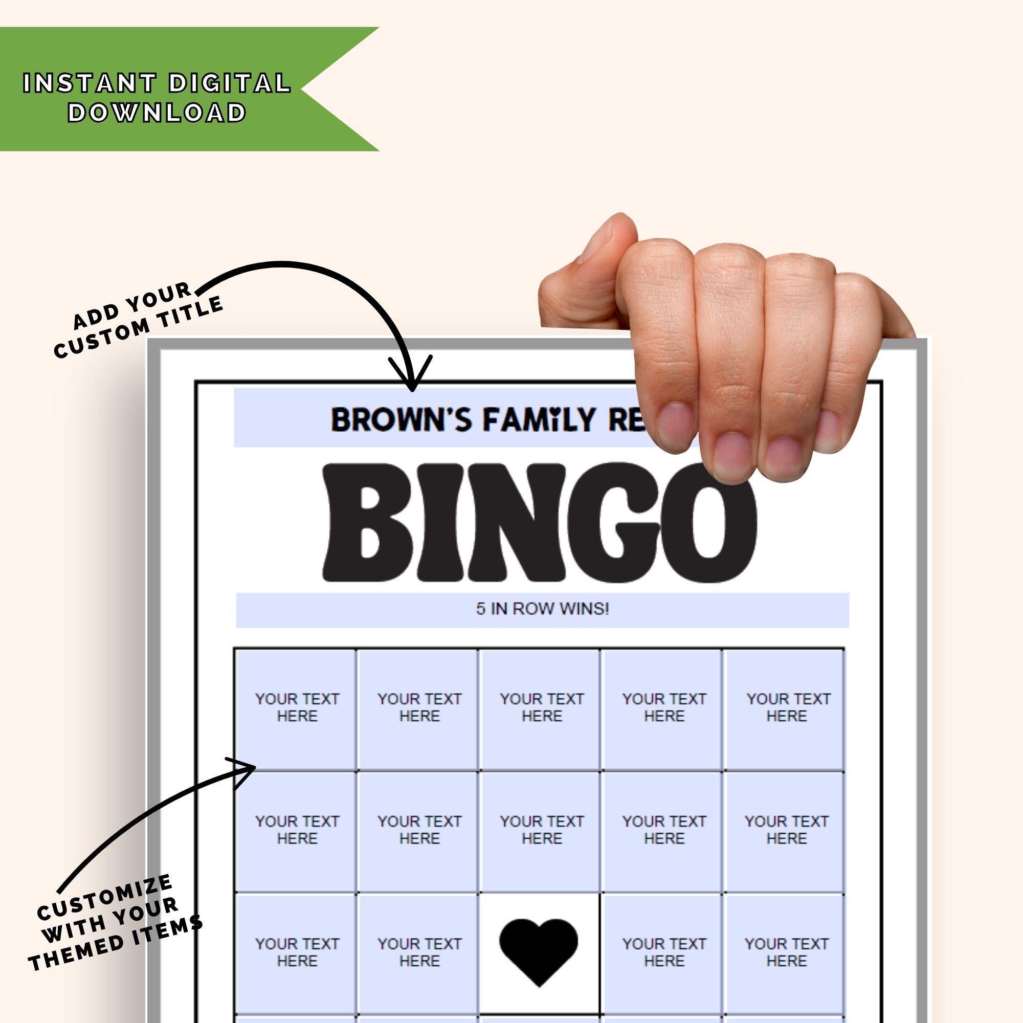 Blank Bingo Card Fillable Template for Creating DIY Custom Printable ...