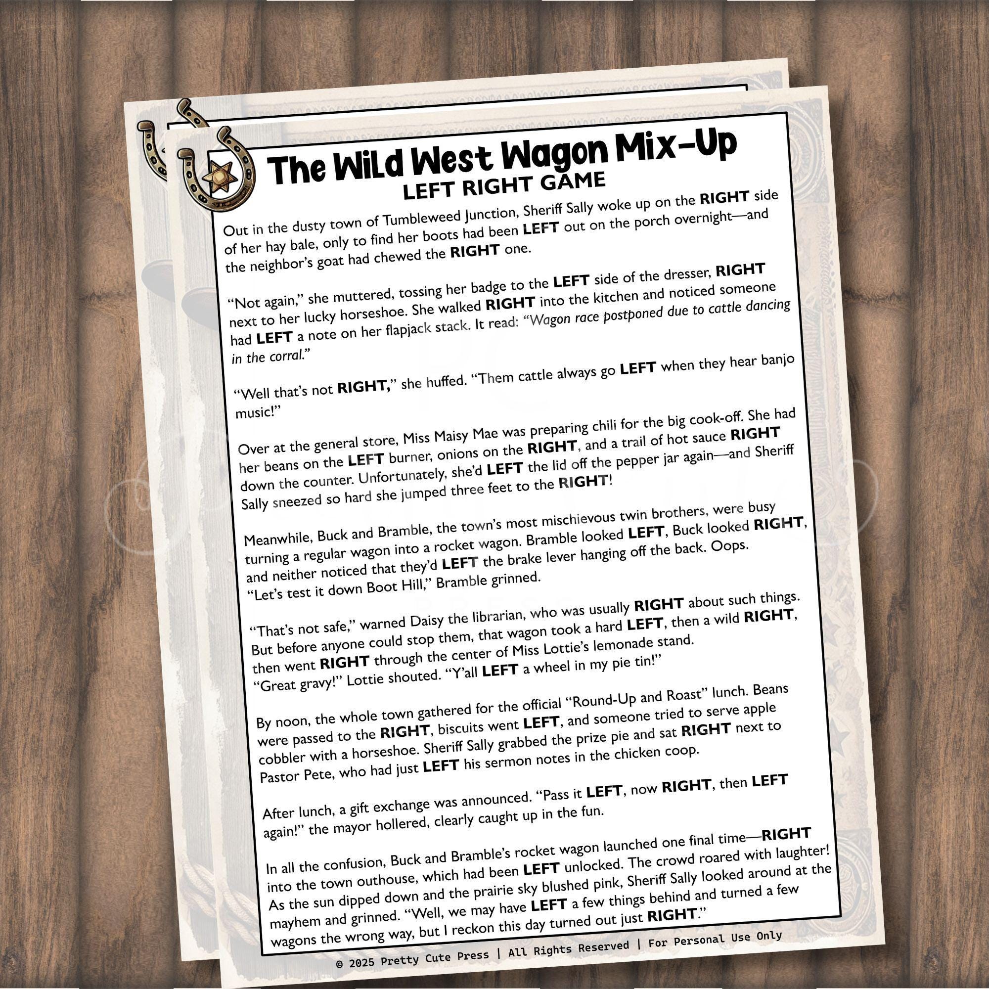 Left Right Western Themed Game for Birthday Parties, Winter or Summer ...