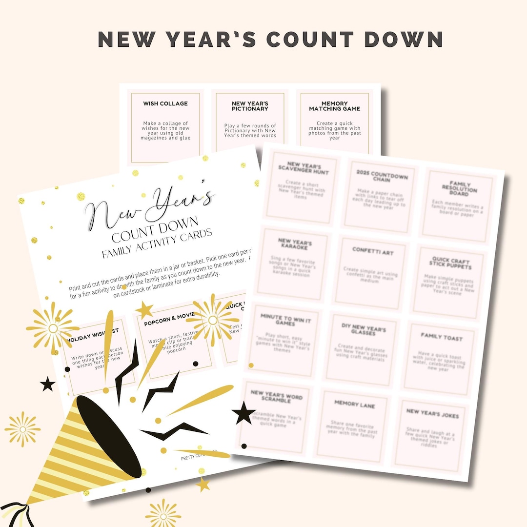 New Years Count Down Activity Cards Family Friendly Printable Fun Ideas ...