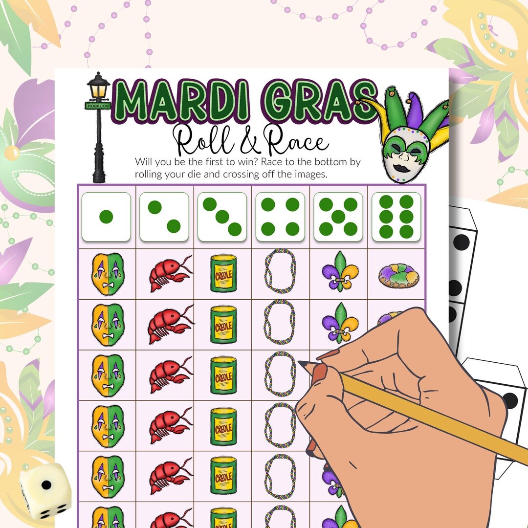 Mardi Gras Roll & Race Printable Game | Perfect for Classrooms ...