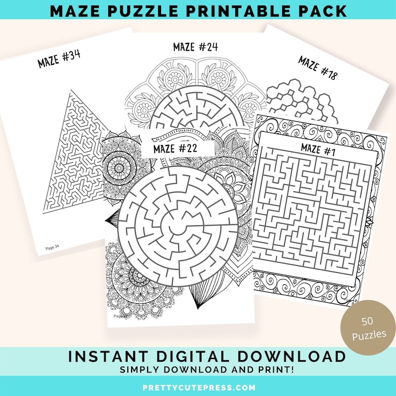 Maze Puzzle Printable for Adults and Teens, Variety Pack of Mazes ...