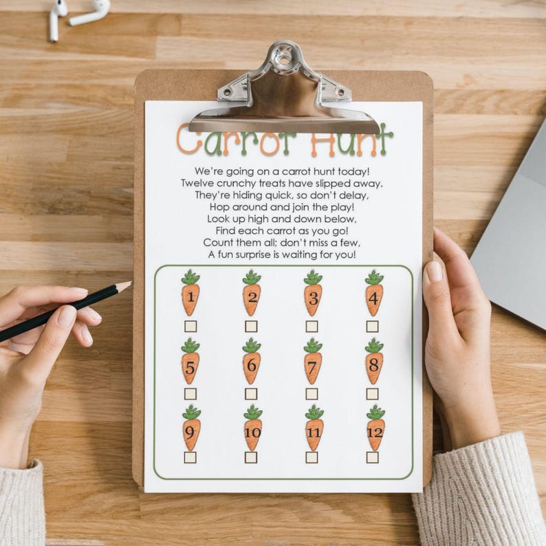 Carrot Hunt Game, Spring Scavenger Hunt Printable for Kids, Easy Low ...