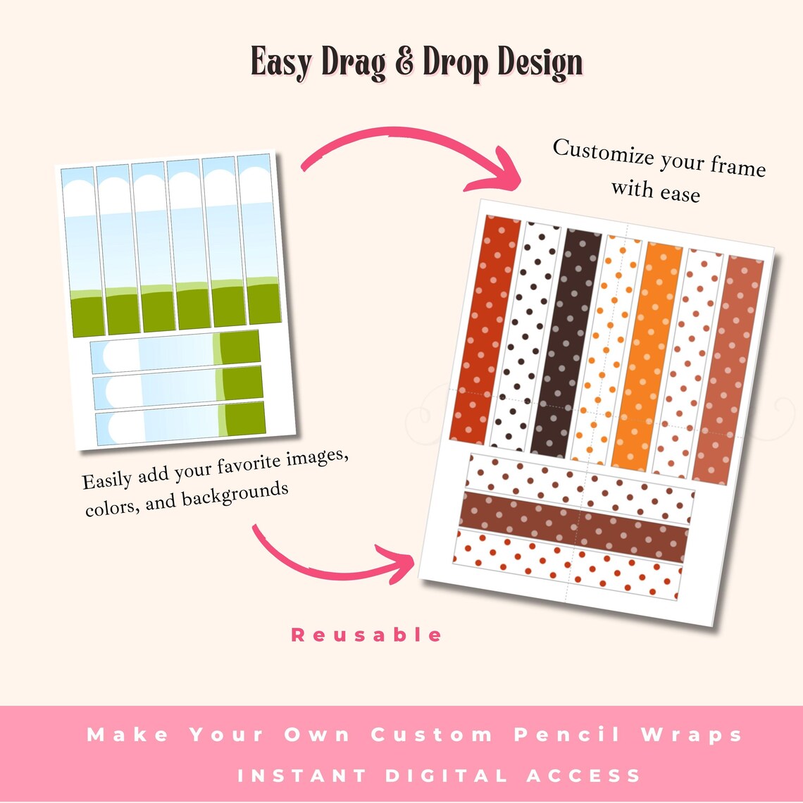 Pencil Wrap Template Canva Bundle - Editable Pencil Label Design for ...