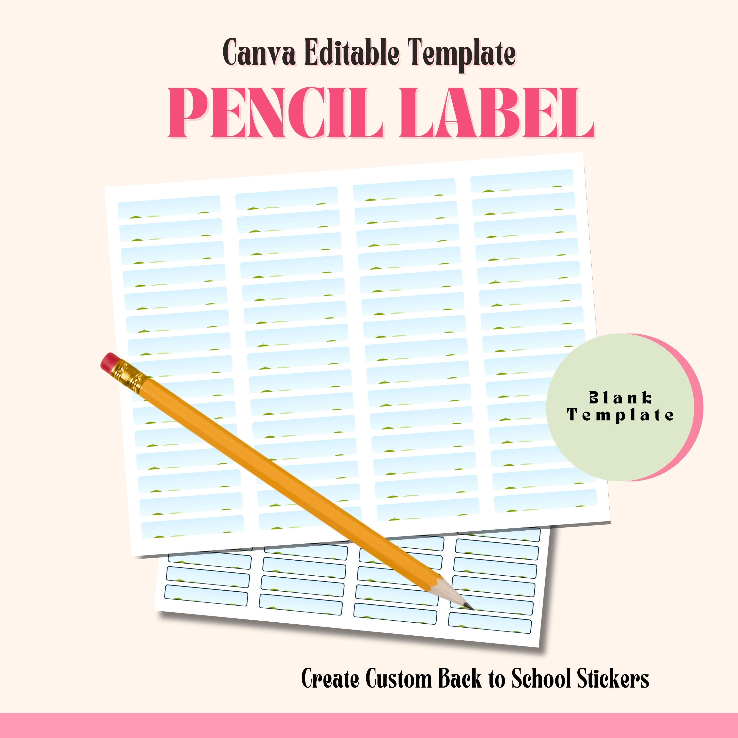 Editable Pencil Labels for Canva - School Supply Name Sticker Template ...