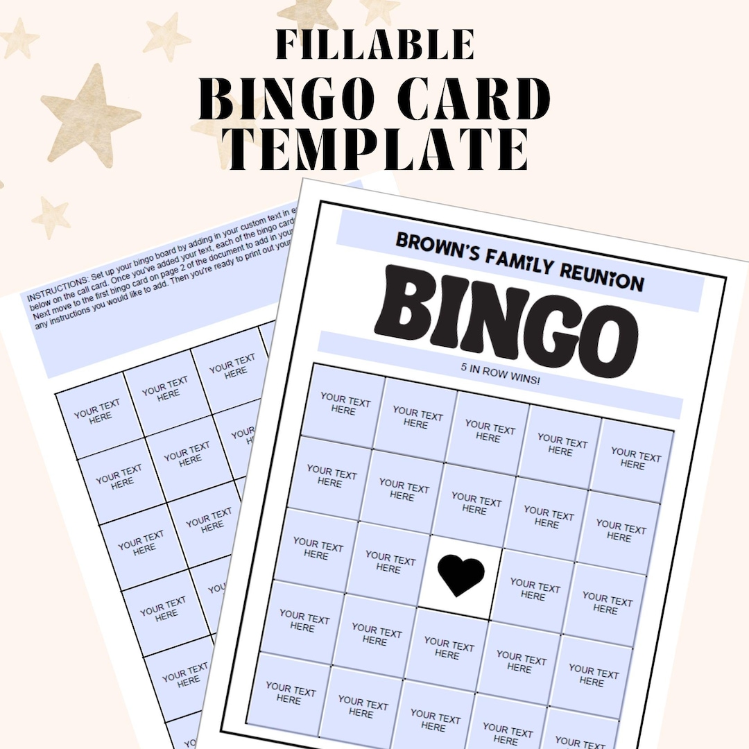 Fillable Bingo Card Template for Creating DIY Custom Printable Game ...