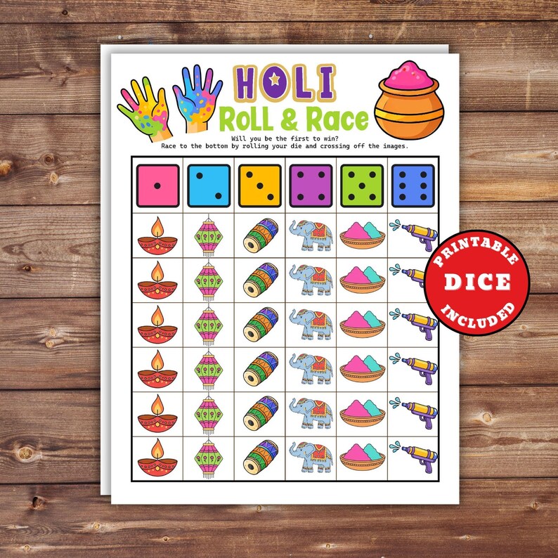 Holi Roll and Race Game, Printable Festival of Colors Dice Game for ...