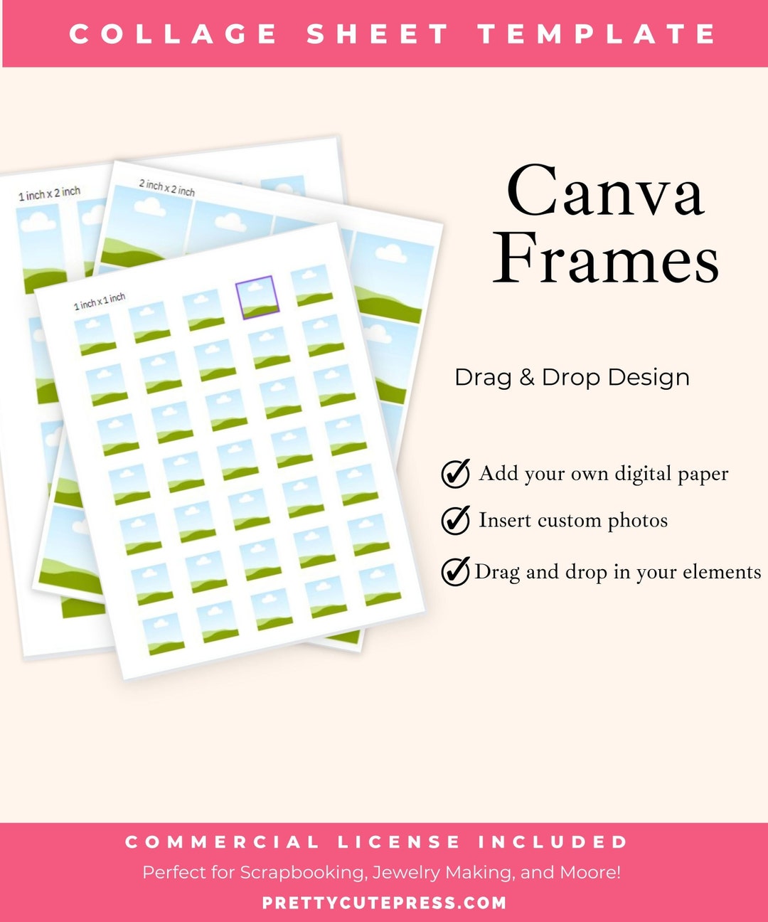 Collage Sheet Template Bundle - Custom Canva Frame, Inchies, Twinchies ...