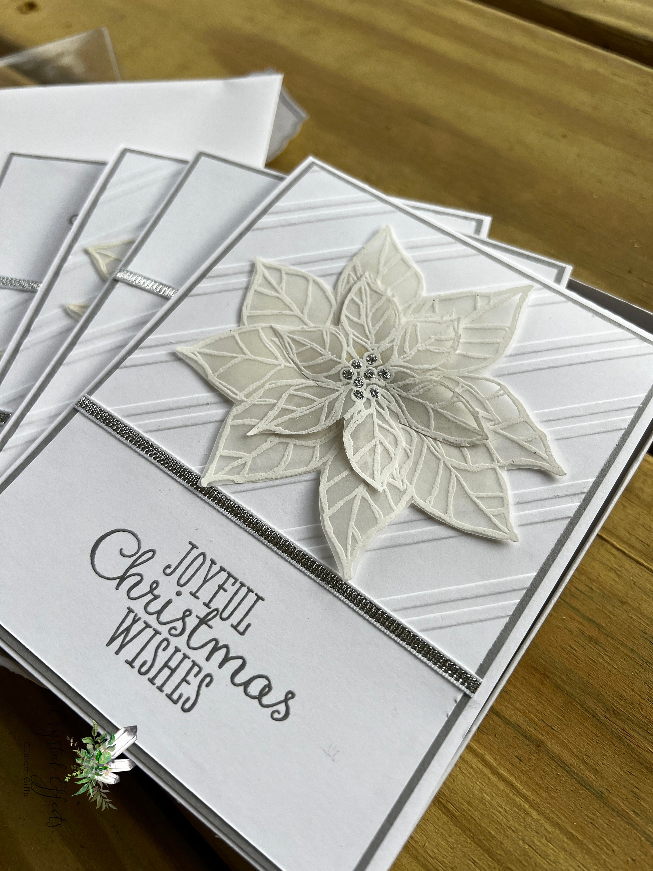 Handmade Card Set of 4 Christmas Card Holiday Die Cut Poinsettia Joyful ...