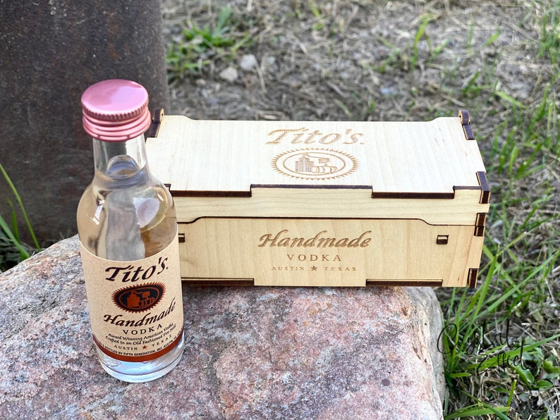 Wood Custom Tito's Shot Bottle Box GROOMSMEN GIFT, 21st Birthday Gift ...