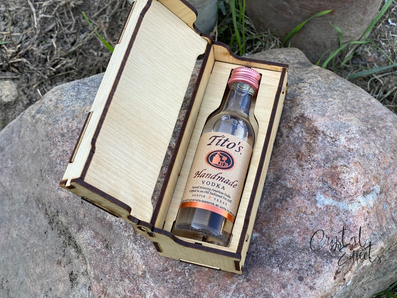 Wood Custom Tito's Shot Bottle Box GROOMSMEN GIFT, 21st Birthday Gift ...