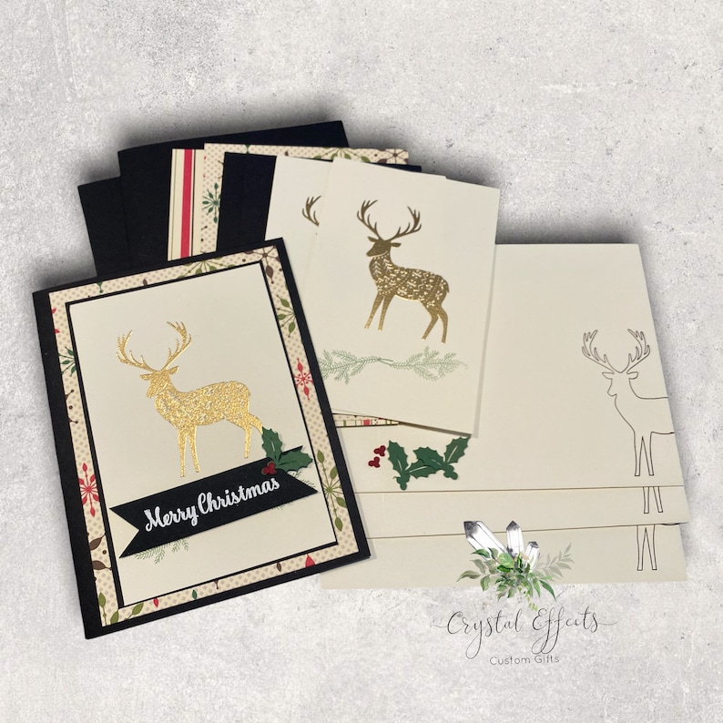 DIY Card Kit | Handmade Card Kit -4 | Gold Deer Buck | Stamped Card Kit ...