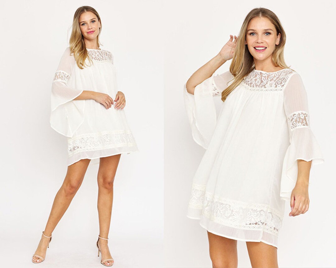 Chiffon Angel Sleeve Mini Dress With Lace 3 Colors - Etsy
