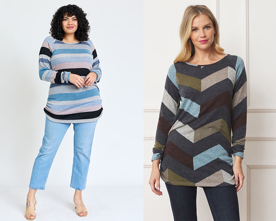 Chevron/stripe Side Shirred Top 2 Colors S to 3X - Etsy