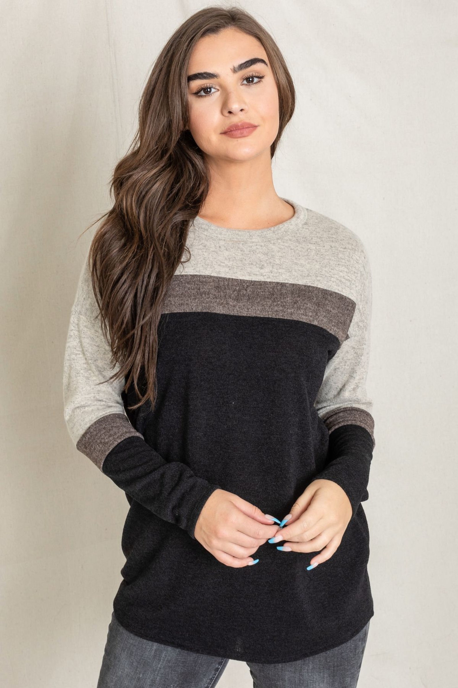 Three Tone Color Block Long Sleeve Knit Tunic S to 3xreg - Etsy