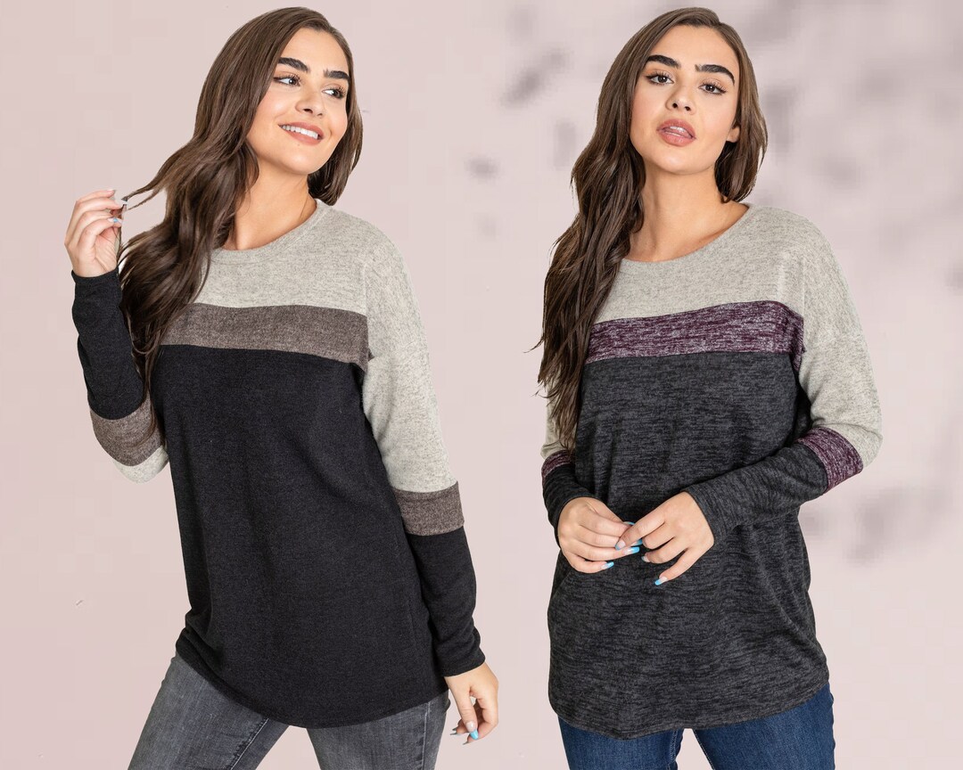 Three Tone Color Block Long Sleeve Knit Tunic S to 3xreg - Etsy