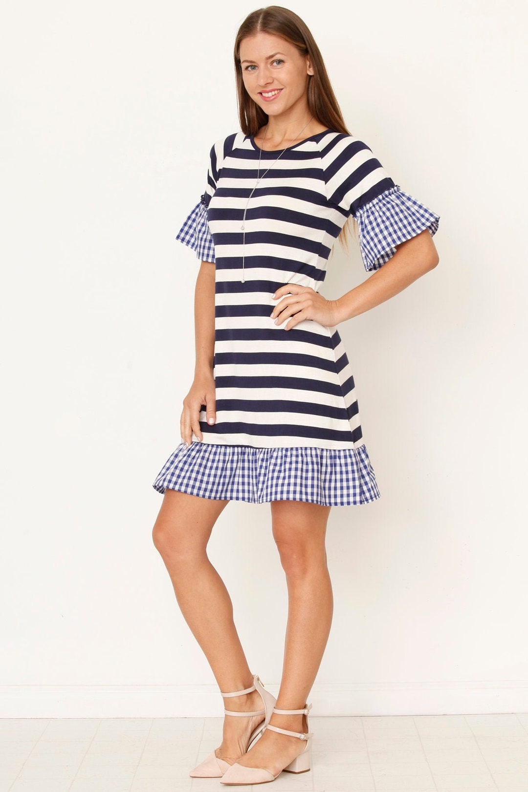 Gingham Ruffle Swing Dress Solid, Stripe 4 Colors S to 3xreg, Plus - Etsy