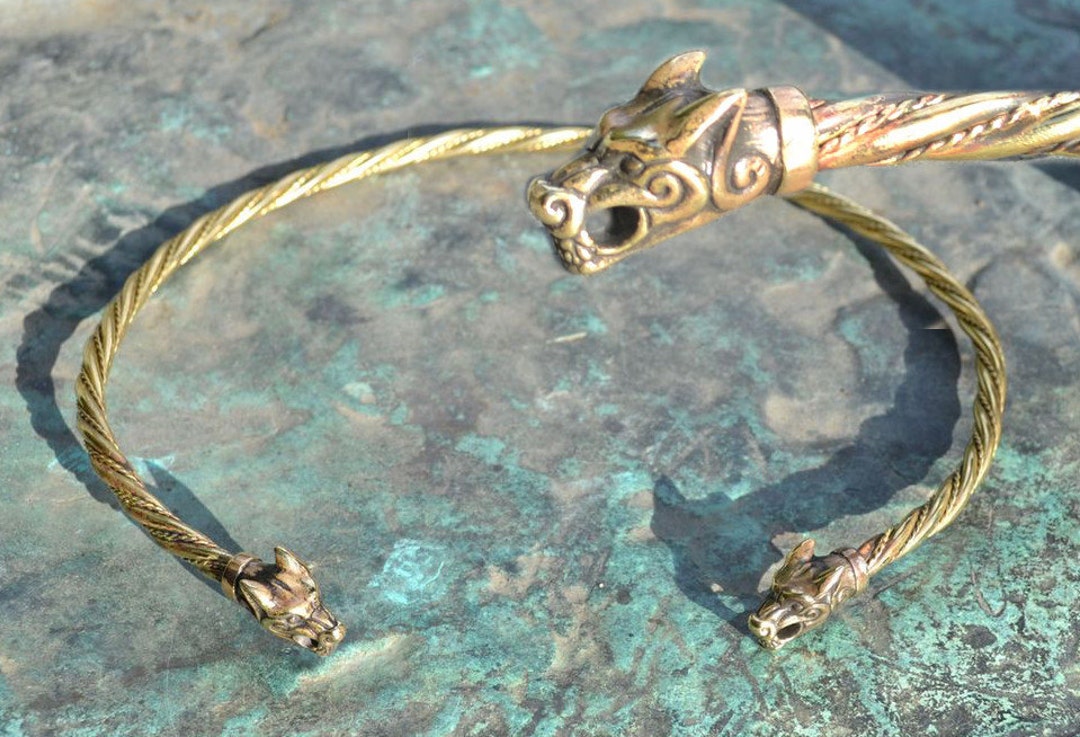 WOLF Head BRASS TORC Torques Jewellery Jewelry Celts Iron Age Pagan ...