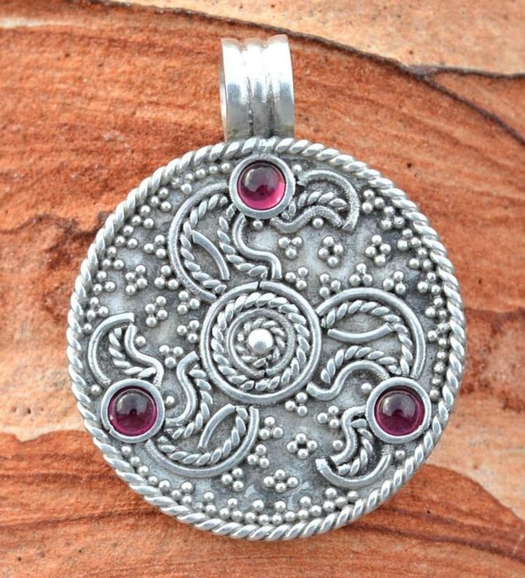 ANGLO SAXON PENDANT Early Medieval Sterling Silver Jewel Garnet Museum ...