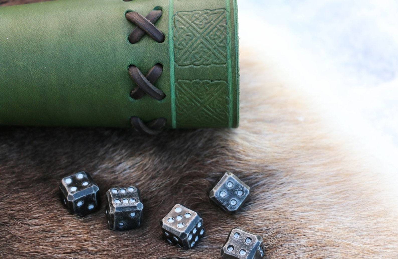 Hand Forged Dice with Green Leather Cup Medieval Game Dices | Etsy