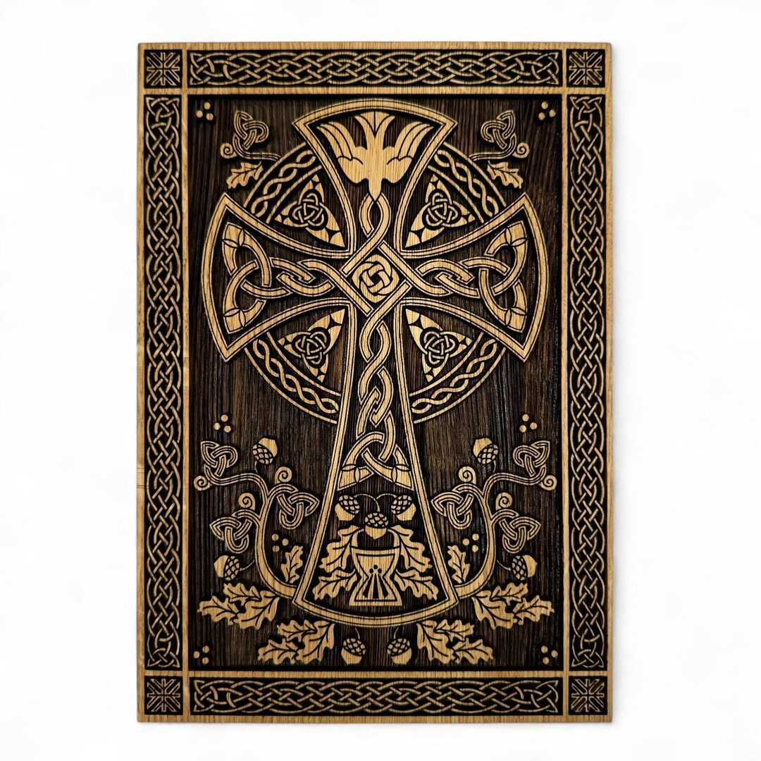 Celtic Cross, Wooden Wall Picture 21x30cm, Wicker Frame - Etsy