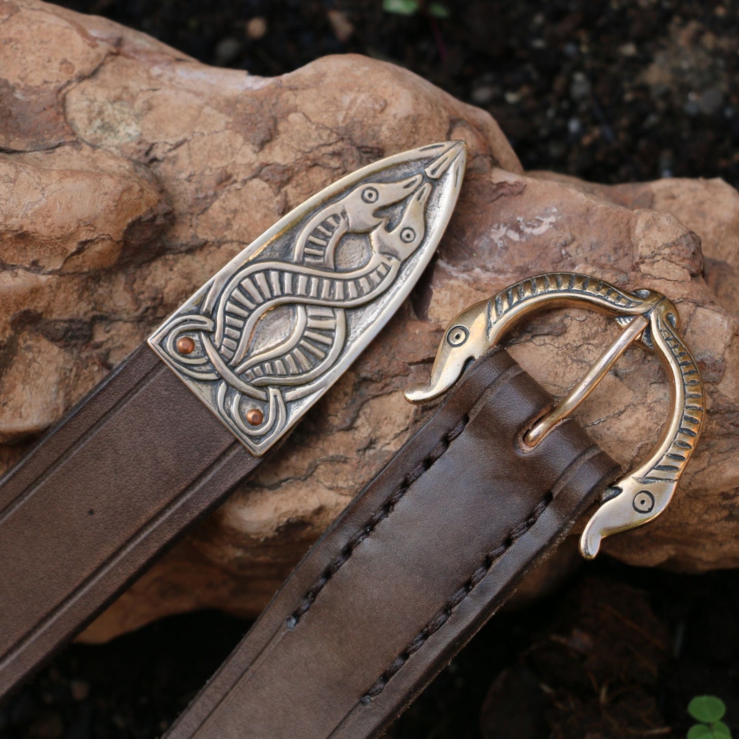 Viking Belt Borre Beast Brown Leather With Bronze Buckle With Animal ...