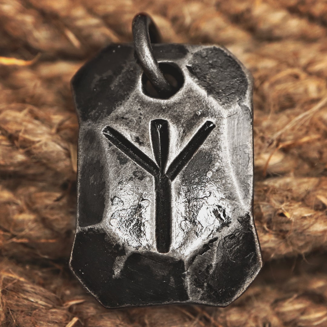 ALGIZ Forged Rune Pendant FUTHARK Necklace Charm Viking Norse Jewellery ...