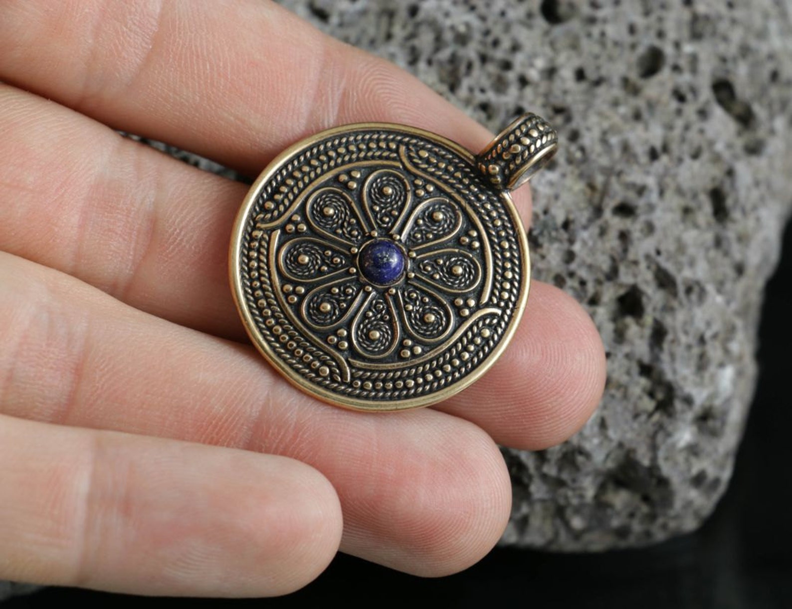 VESNA Slavic Pendant Morava Bronze Necklace Filigree Lapis - Etsy