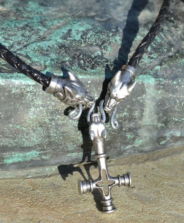 Icelandic WOLF CROSS NECKLACE with Braided Leather Bolo Wolf | Etsy