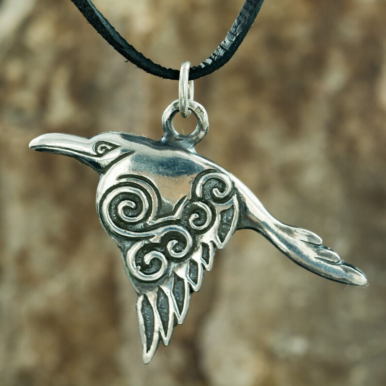 Celtic Raven SILVER Pendant Corvus Bird Pagan Jewel Spiral - Etsy