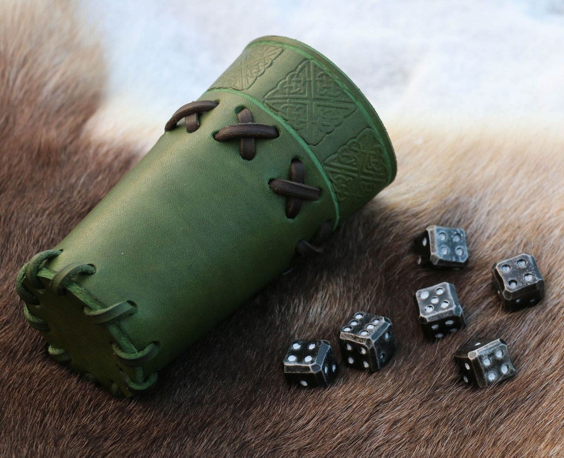 Hand Forged Dice With Green Leather Cup Medieval Game Dices | Etsy