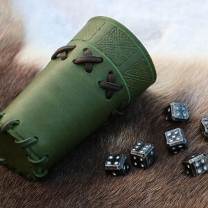 Hand Forged Dice With Green Leather Cup Medieval Game Dices Larp Sca Re ...