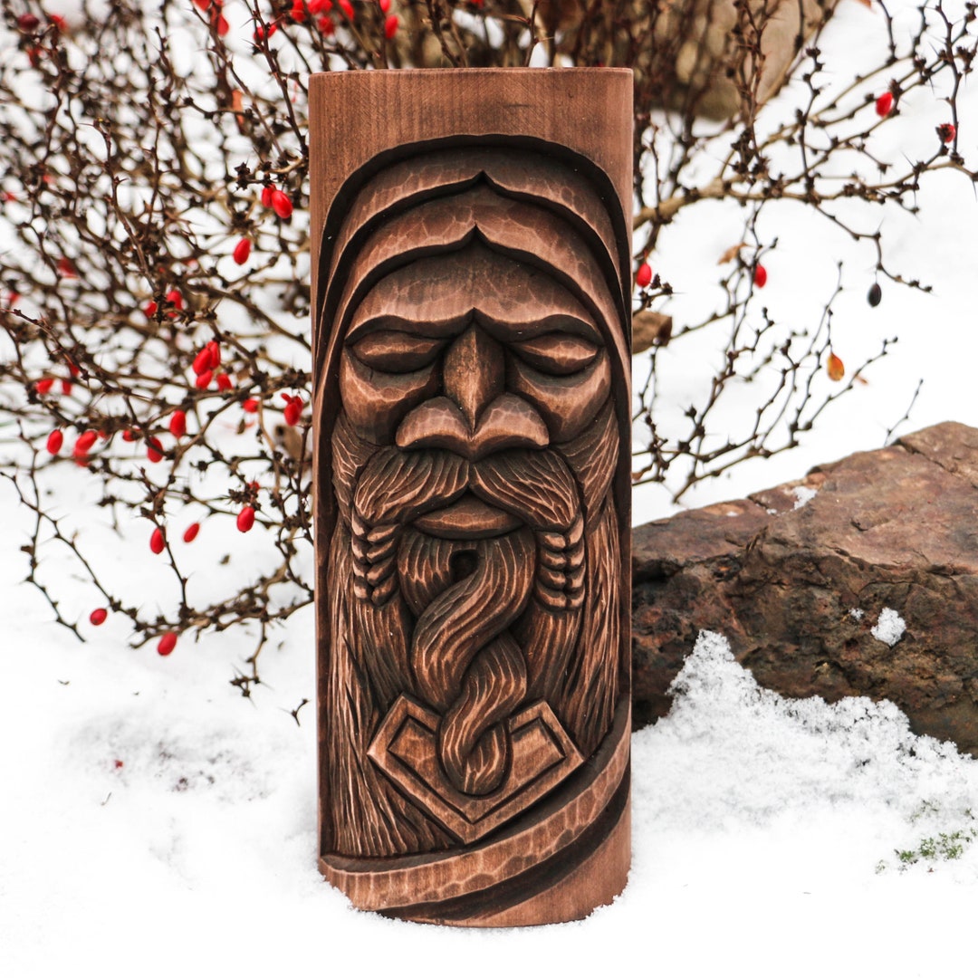 THOR, Carved Wooden Figurine Viking Norse God Mythology Carving ...